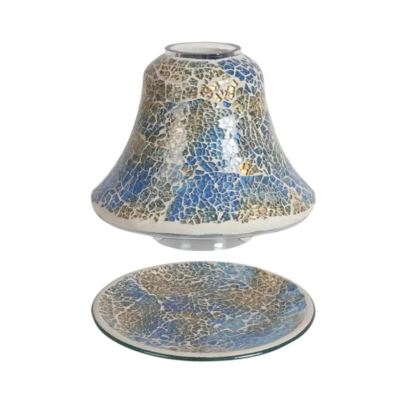 Crackle Glass Shade & Tray - Blue & Gold | CandleWarehouse.ie