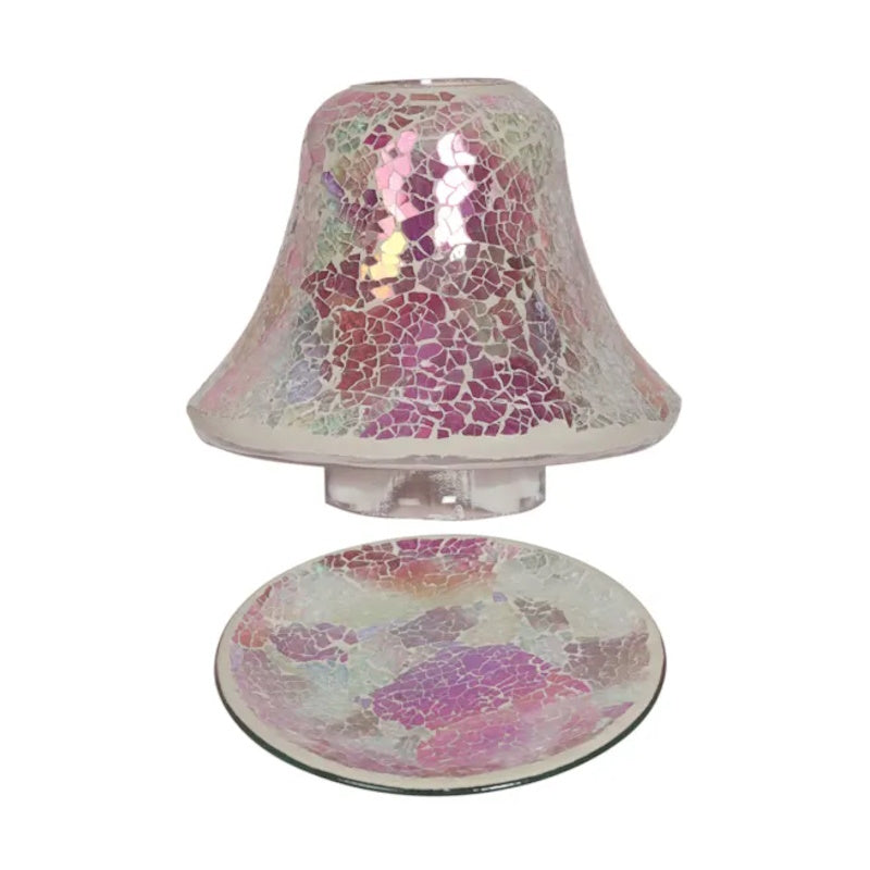Crackle Glass Shade & Tray - Pink | CandleWarehouse.ie